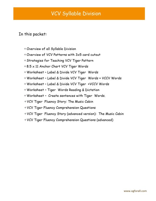 VCV Words | Tiger Syllable Division Activities, Fluency Stories & Word ...